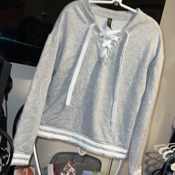 90 Degree By Reflex | Sweaters | Gray Sweatshirt With White Tie | Poshmark